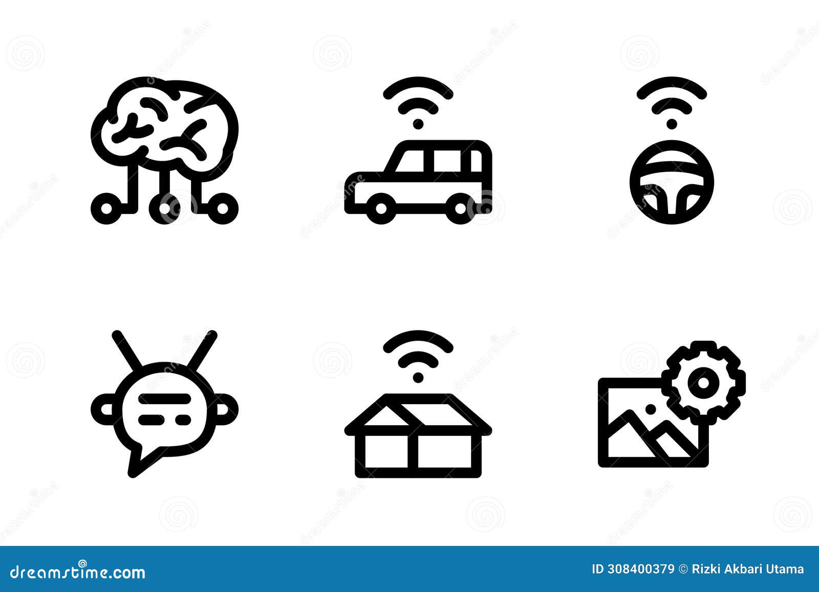 Icons of Artificial Intelligence, Autonomous Car, Chatbot, Smart Home ...