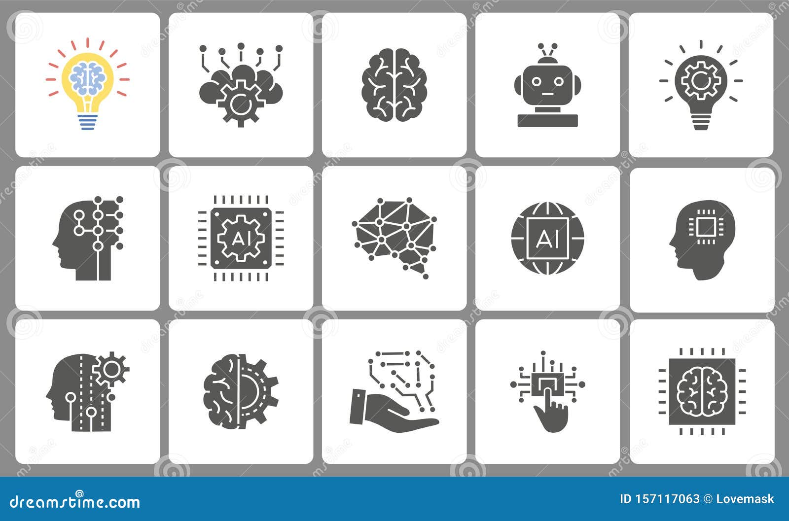 Artificial Intelligence Icon Set. Illustrations Isolated on White Stock ...
