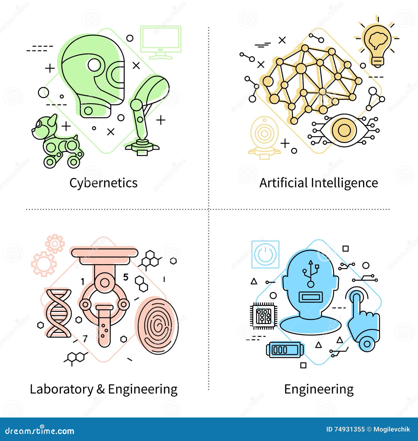 Artificial Intelligence Icon Set Stock Vector - Illustration of mind ...