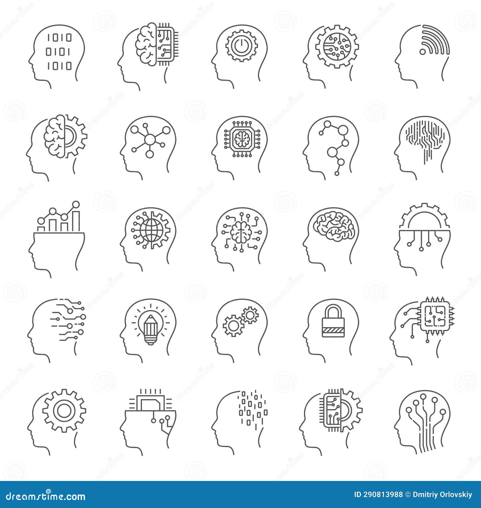 Artificial Intelligence Icon Set, Machine Learning and Cyber Mind ...