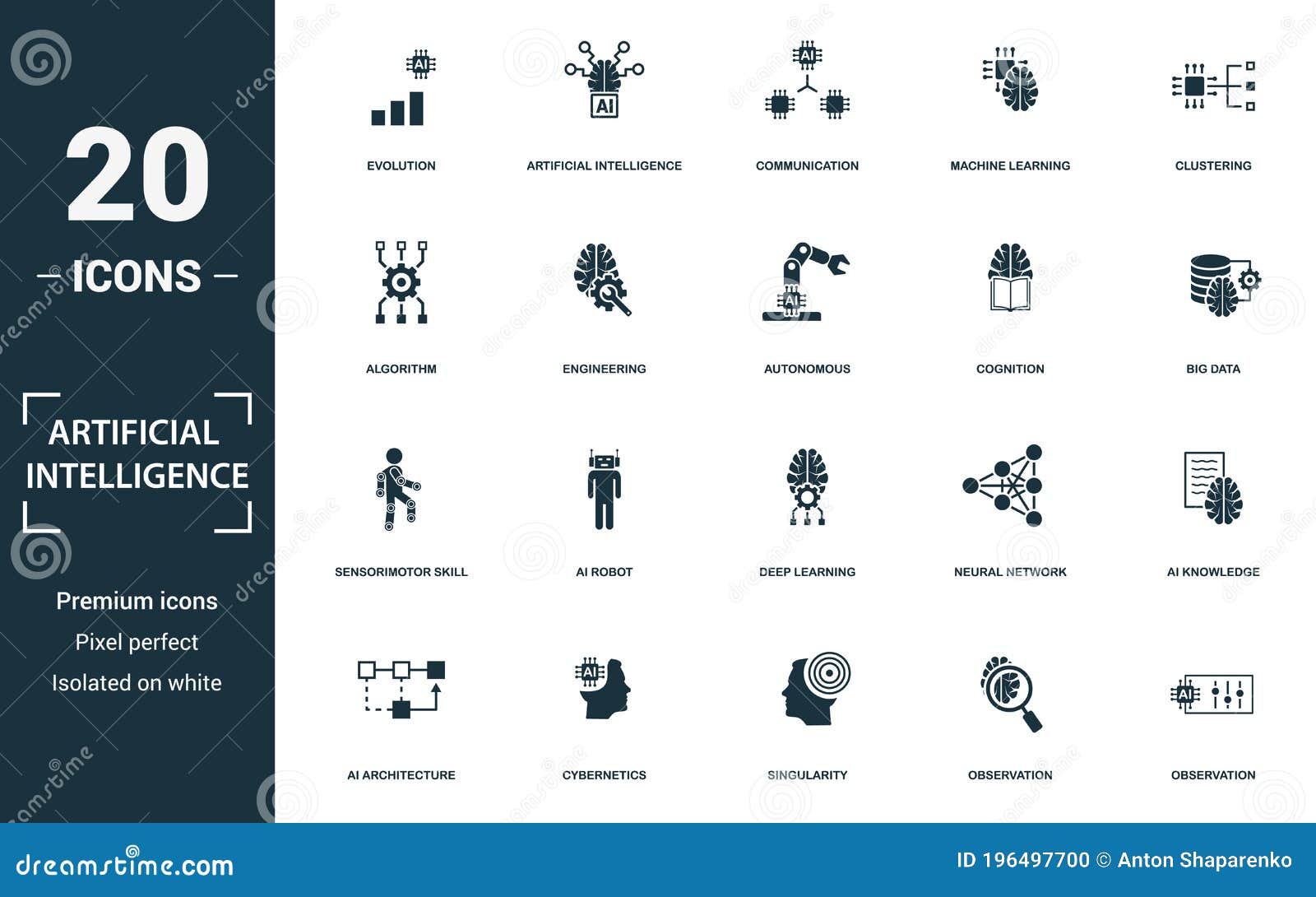 Artificial Intelligence Icon Set. Monochrome Sign Collection with ... Artificial Intelligence Icon Set. Monochrome Sign Collection with ...