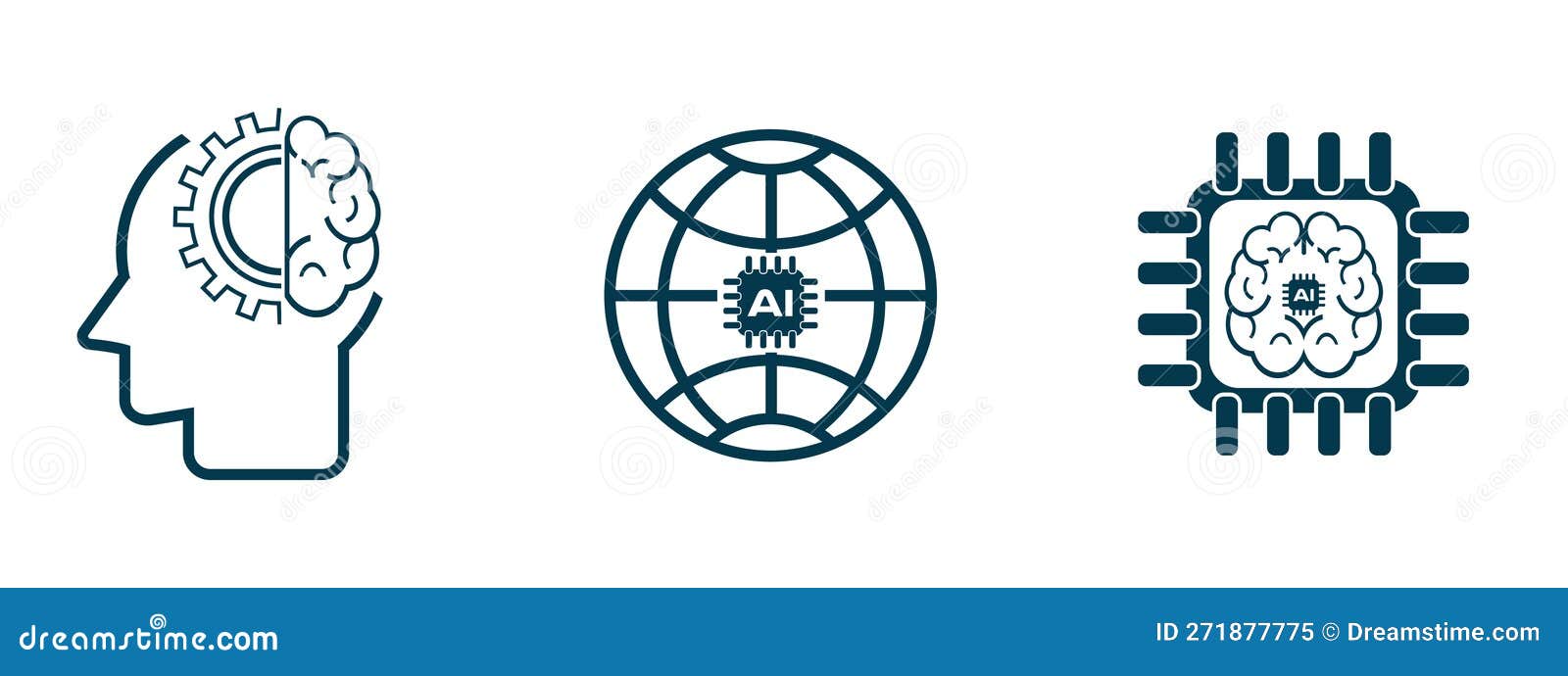 An Artificial Intelligence Icon Set of Three Lines Style, Machine Learning, Smart Robotic and ...