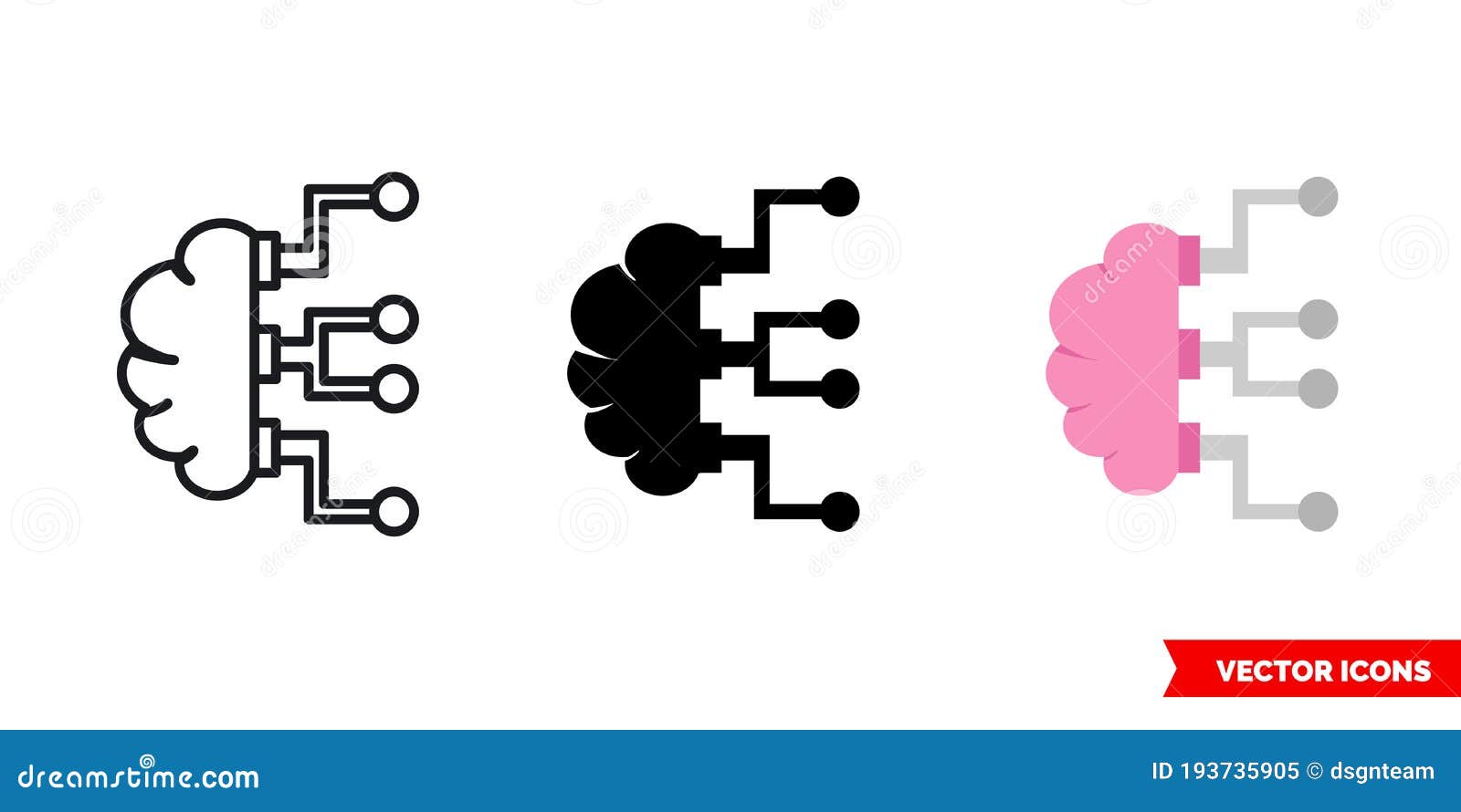 Artificial Intelligence Icon of 3 Types Color, Black and White, Outline ...