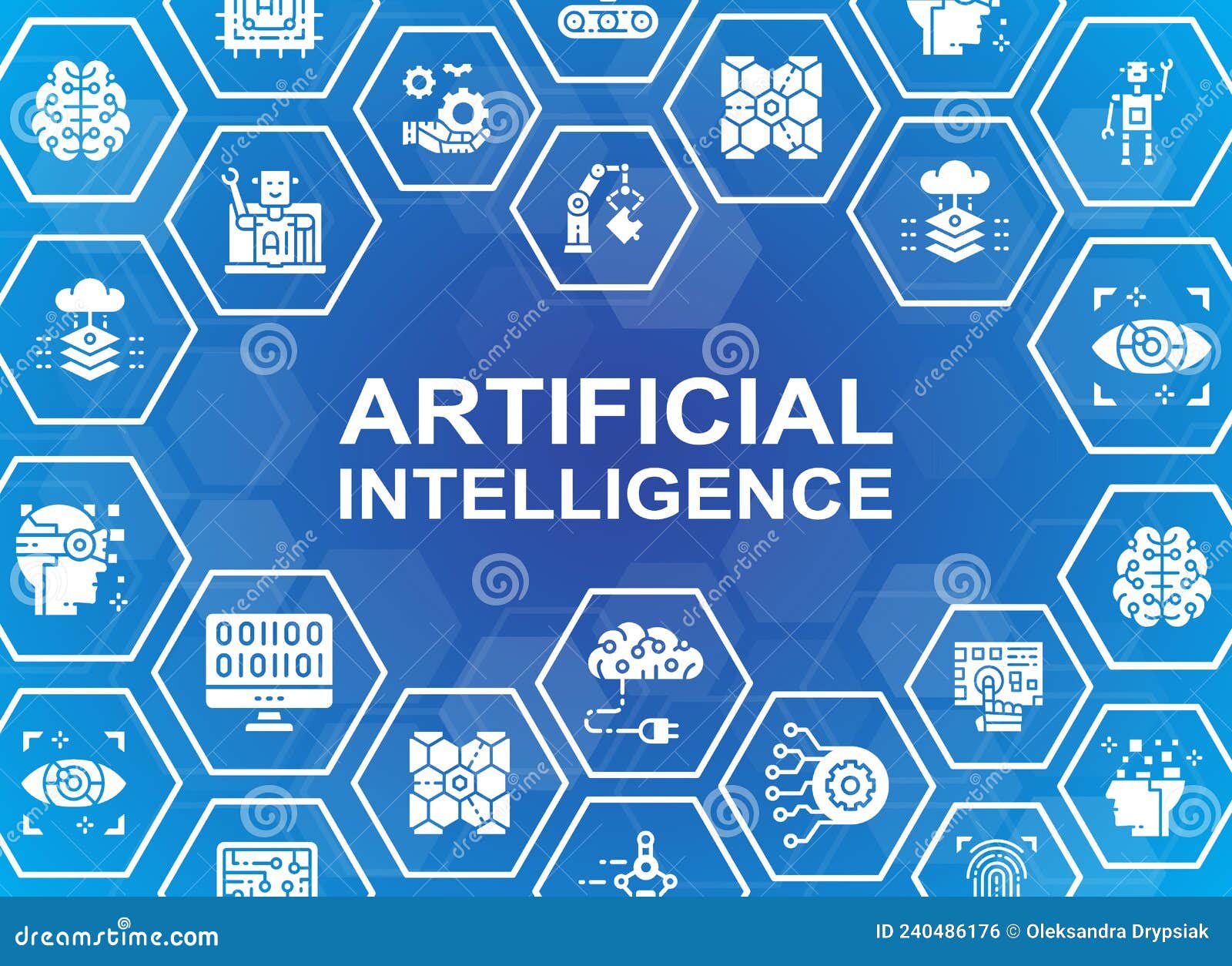 Artificial Intelligence Icons Banner. Robotics, Chatbot, Database, Big ...