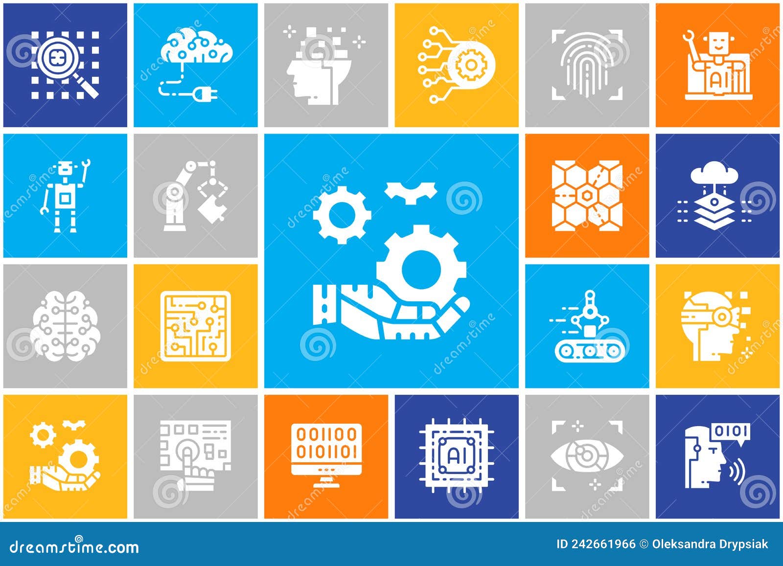 Artificial Intelligence Icons Set. Robotics, Chatbot, Database, Big ...