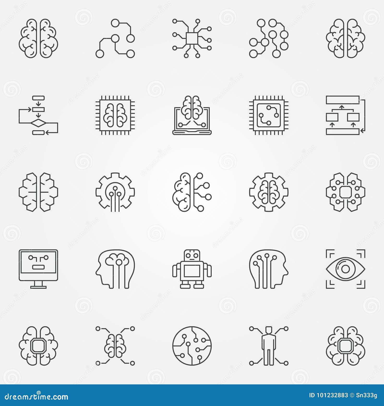 Artificial Intelligence Icons Set. Vector Robot, Brain Stock Vector ...