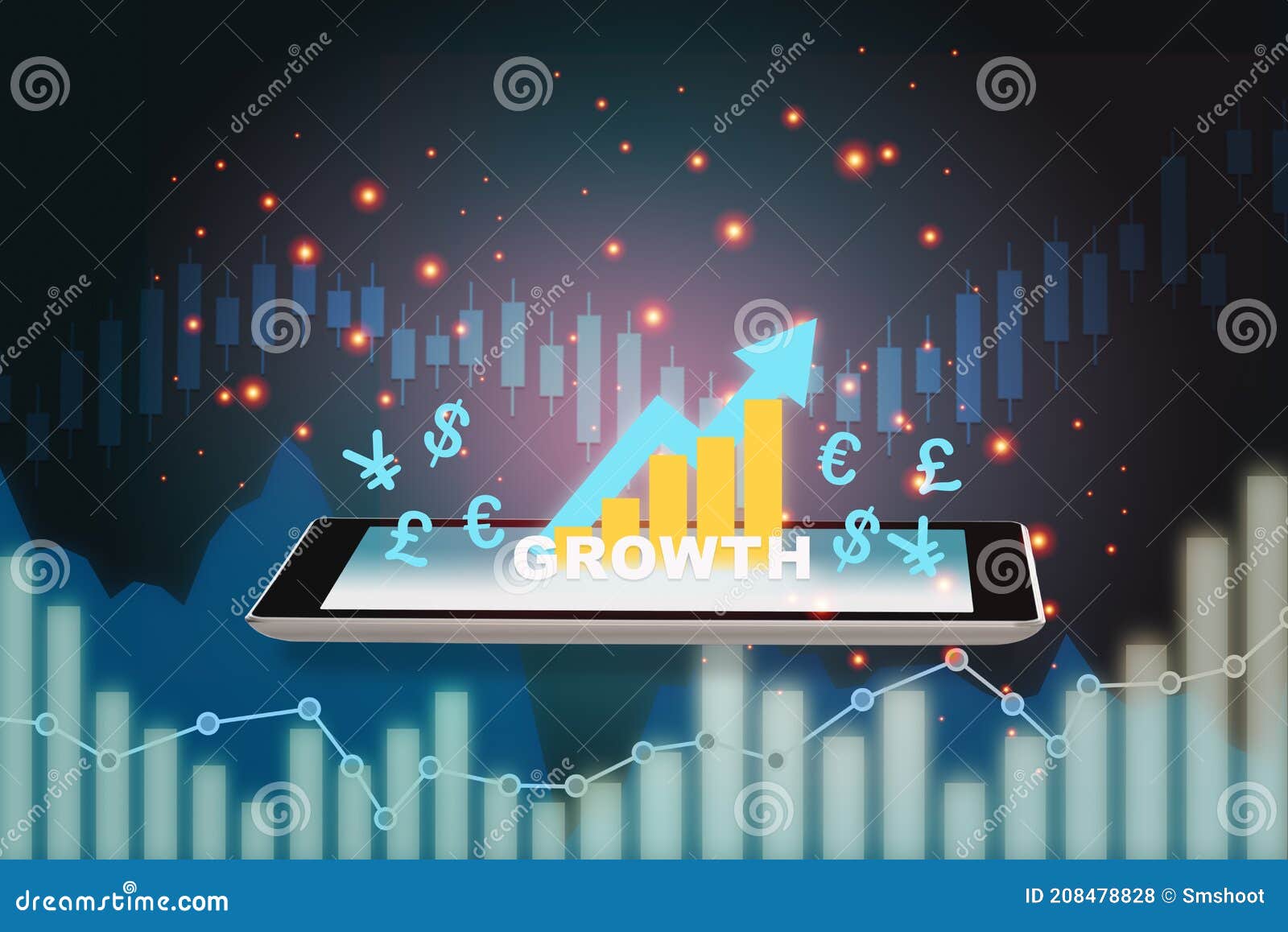 Growth Graphs Return on Investment on Smartphone with Currency Symbol ...
