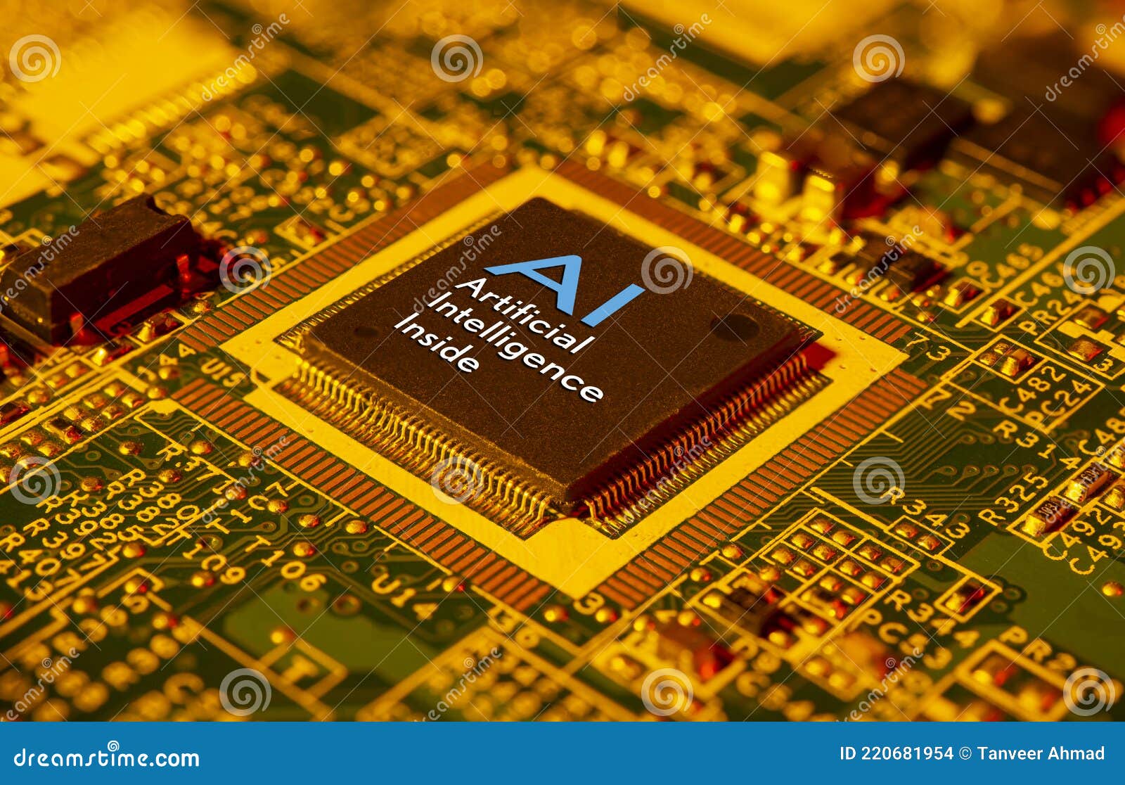 Artificial Intelligence Inside Concept on Computer Chip Closeup View ...