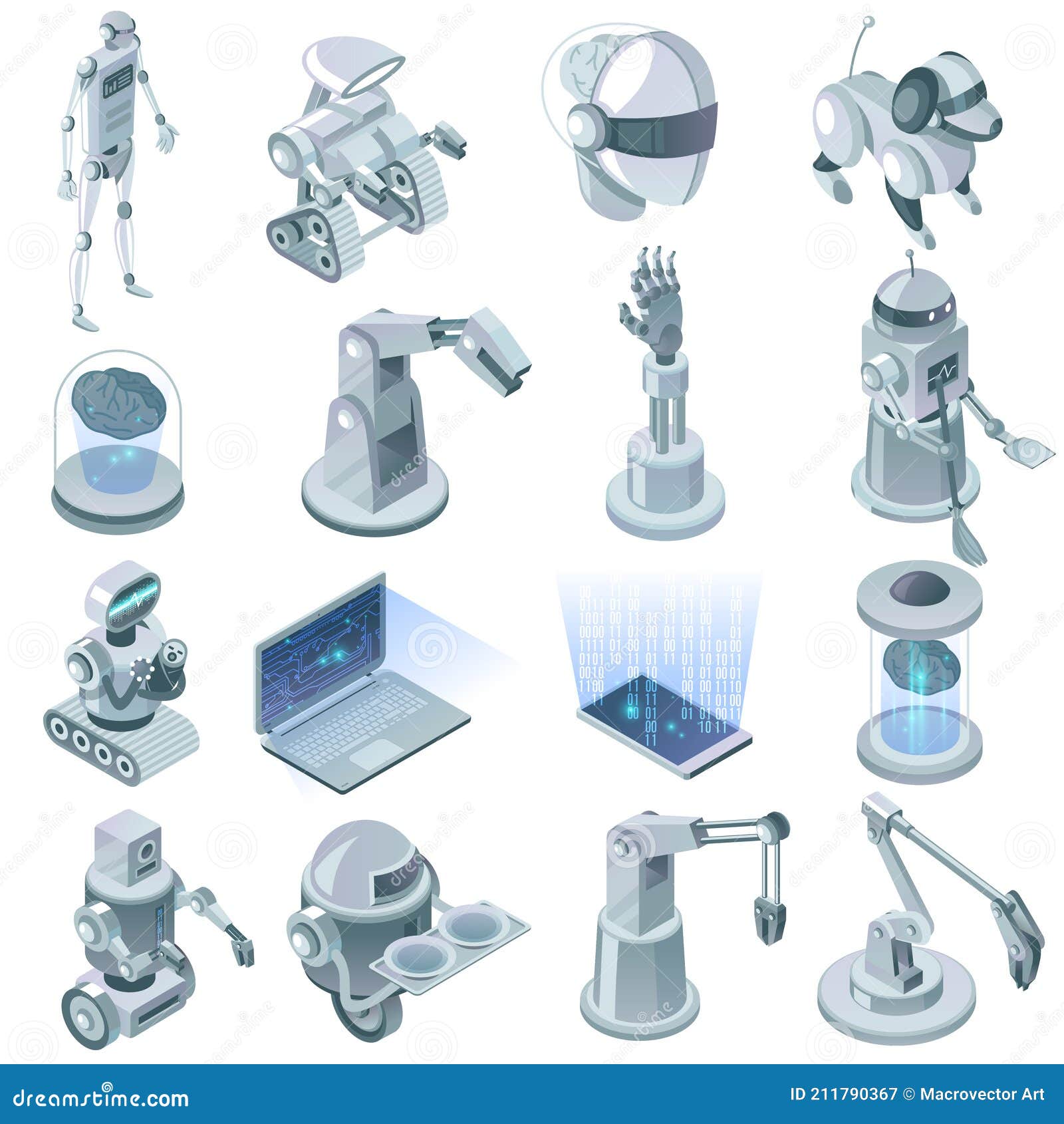 Artificial Intelligence Isometric Set Stock Vector - Illustration of ...