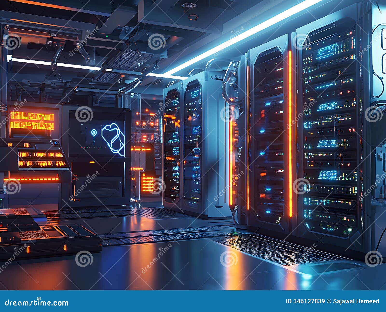 Artificial Intelligence Lab Featuring Server Racks and Glowing LED ...