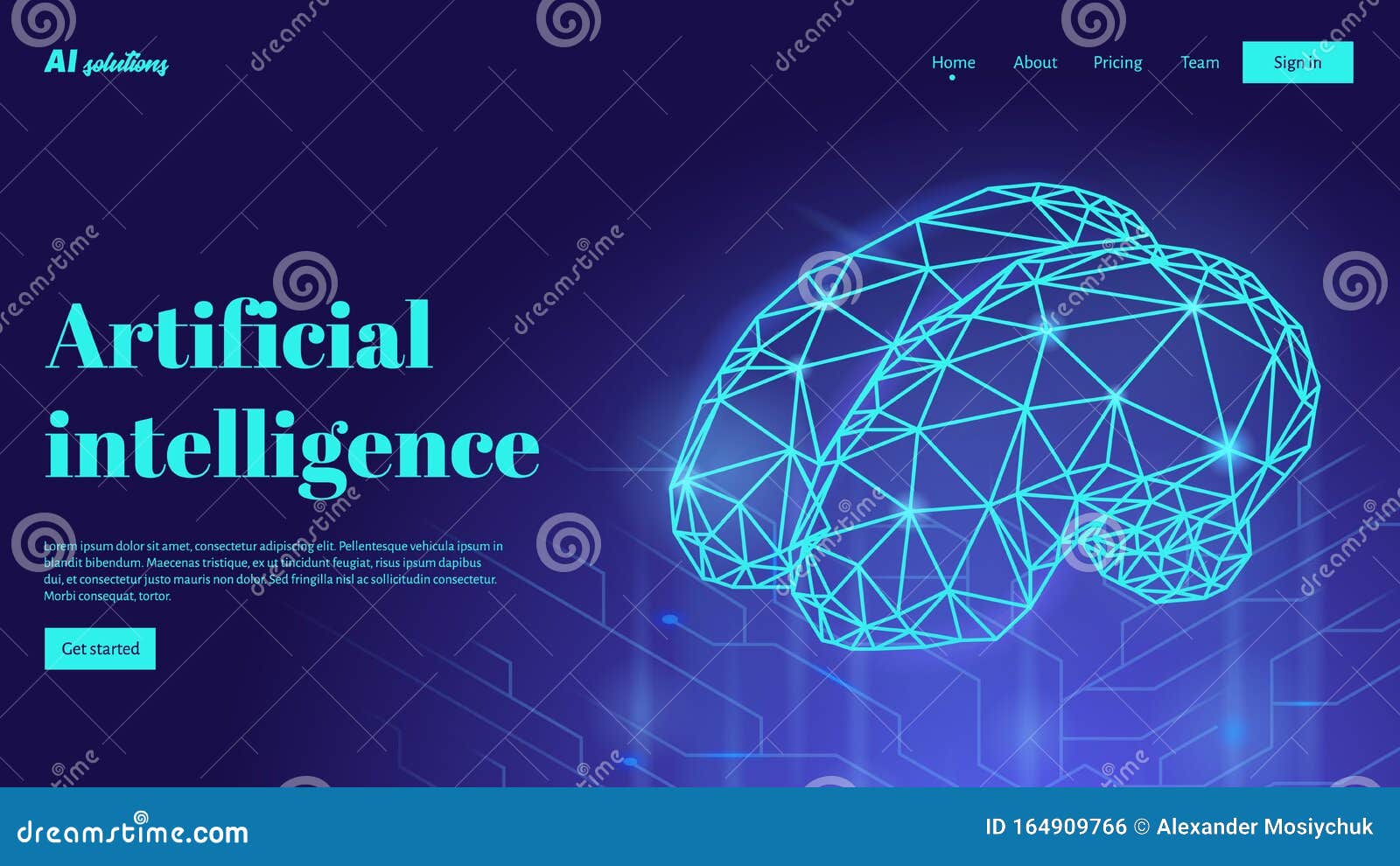 Artificial Intelligence Landing Page Header Concept with Digital Brain ... Artificial Intelligence Landing Page Header Concept with Digital Brain ...