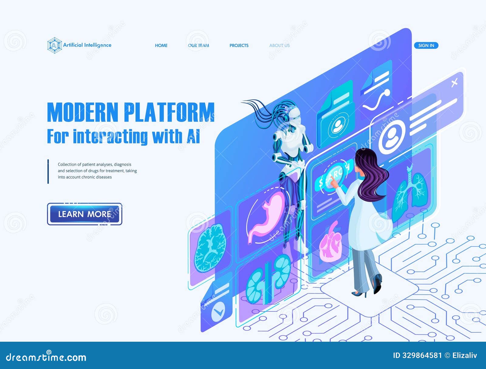 Artificial Intelligence Landing Page Isometric. Deep Machine Learning AI Stock Vector ...