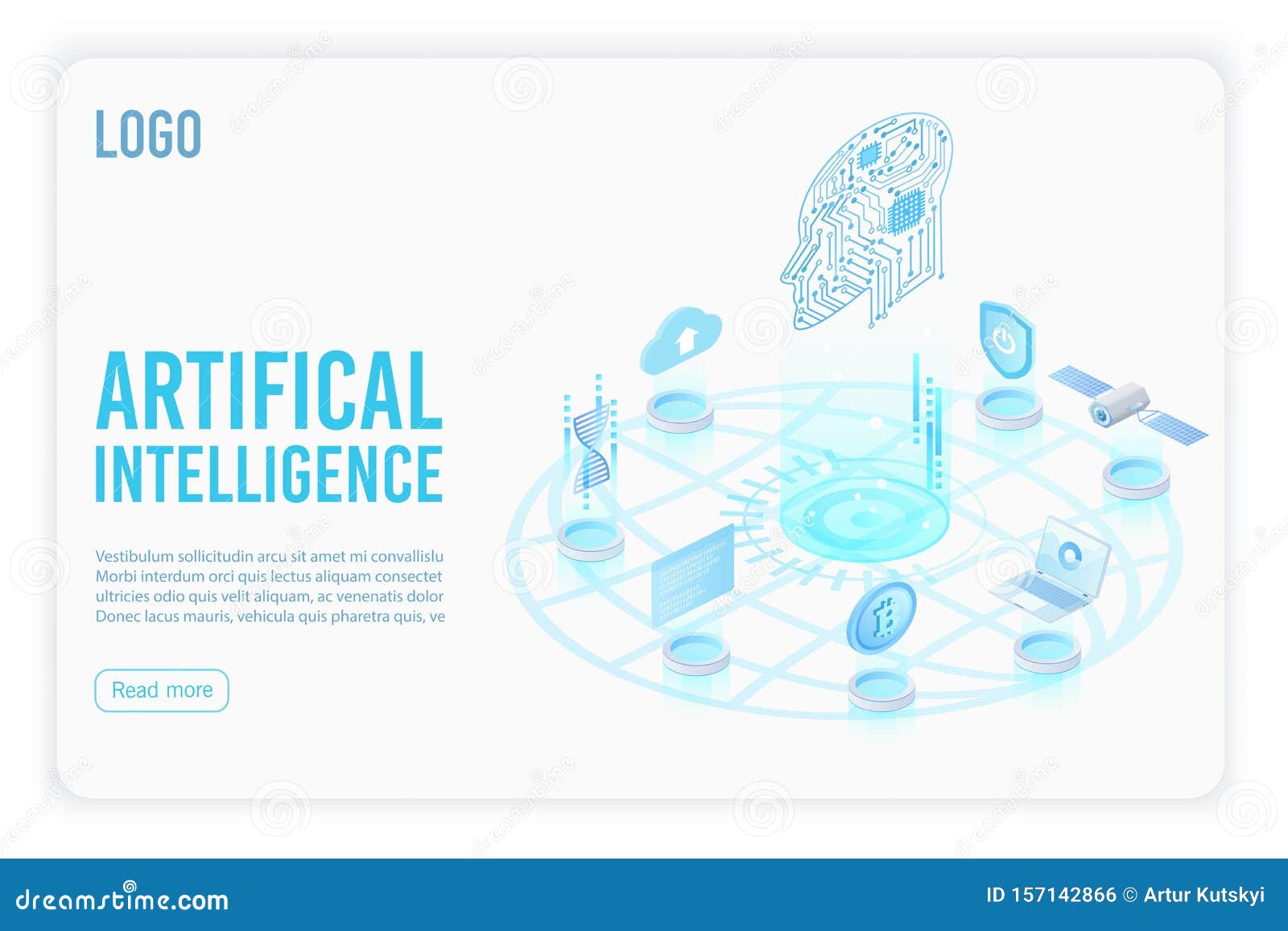 Artificial Intelligence Landing Page Isometric Vector Template. Head ...
