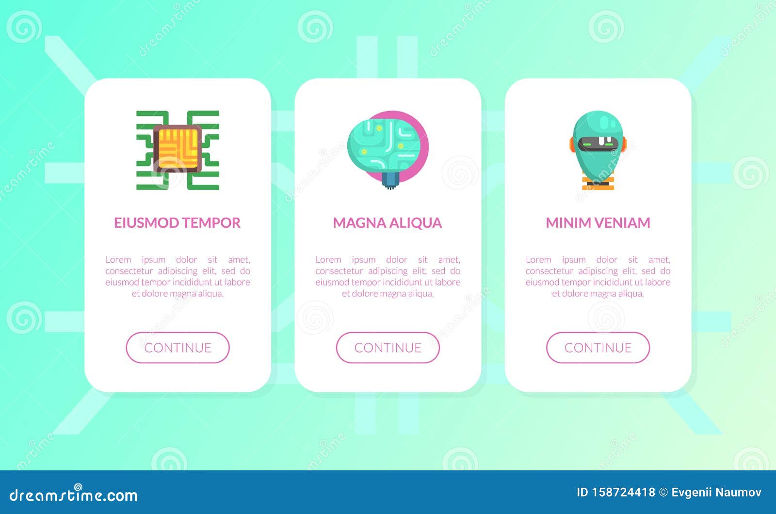 Artificial Intelligence Landing Page Set, Electric Brain, Neural Network, Modern Data Storage ...