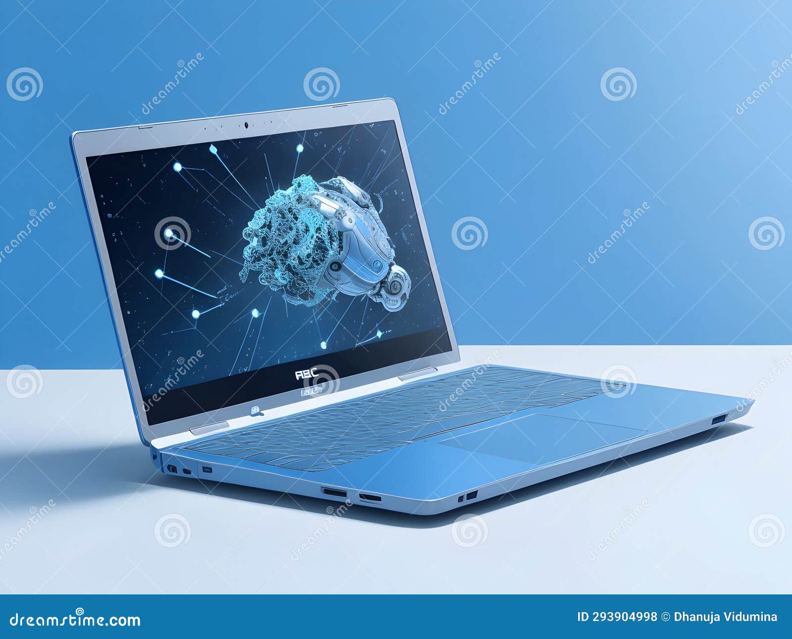 Artificial Intelligence Laptop in Blue Background Stock Illustration ...
