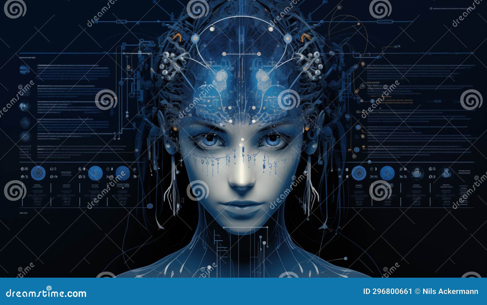Artificial Intelligence and Large Language Model Concept. Woman with ...