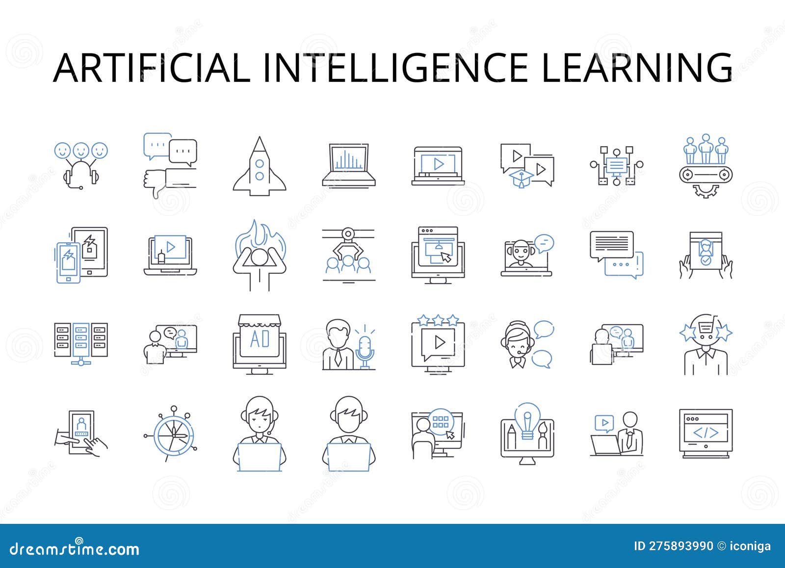 Artificial Intelligence Learning Line Icons Collection. Machine ... Artificial Intelligence Learning Line Icons Collection. Machine ...