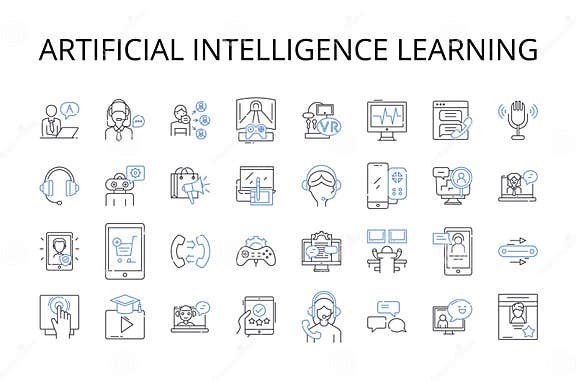 Artificial Intelligence Learning Line Icons Collection. Machine ...