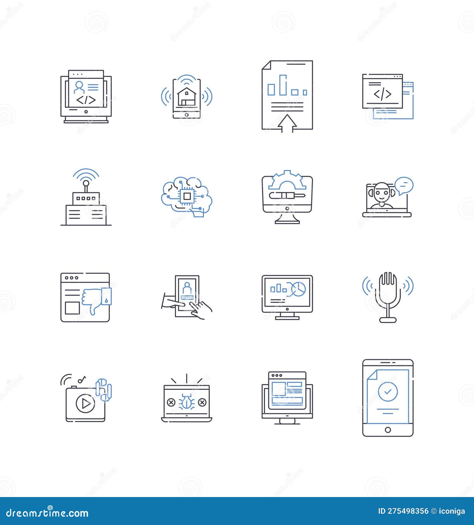 Artificial Intelligence Line Icons Collection Robotics Learning Automation Neural Algorithm