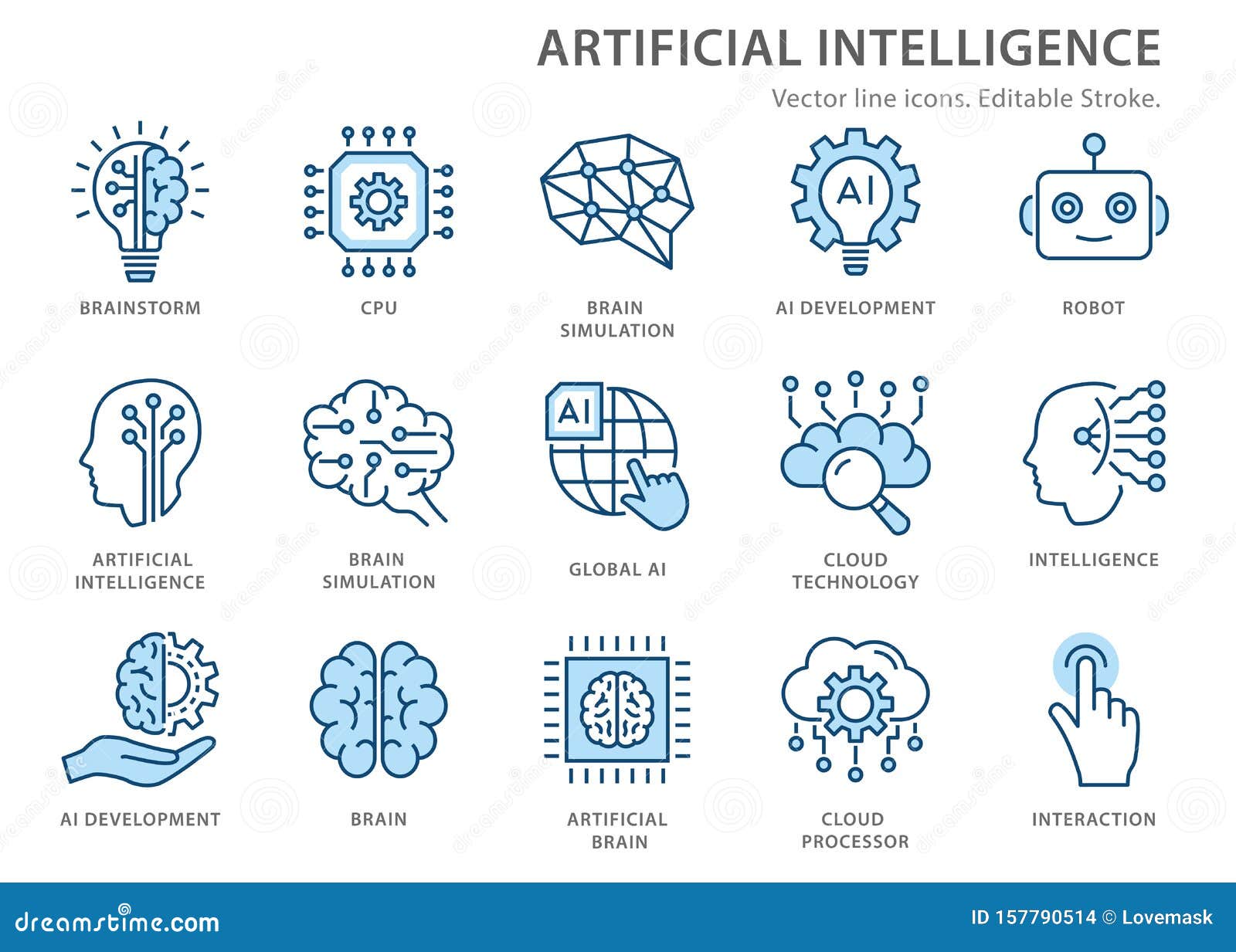 Artificial Intelligence Line Icons Set. Vector Illustration. Editable ...
