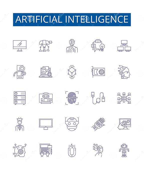 Artificial Intelligence Line Icons Signs Set. Design Collection of AI, Robotics, Machine ...