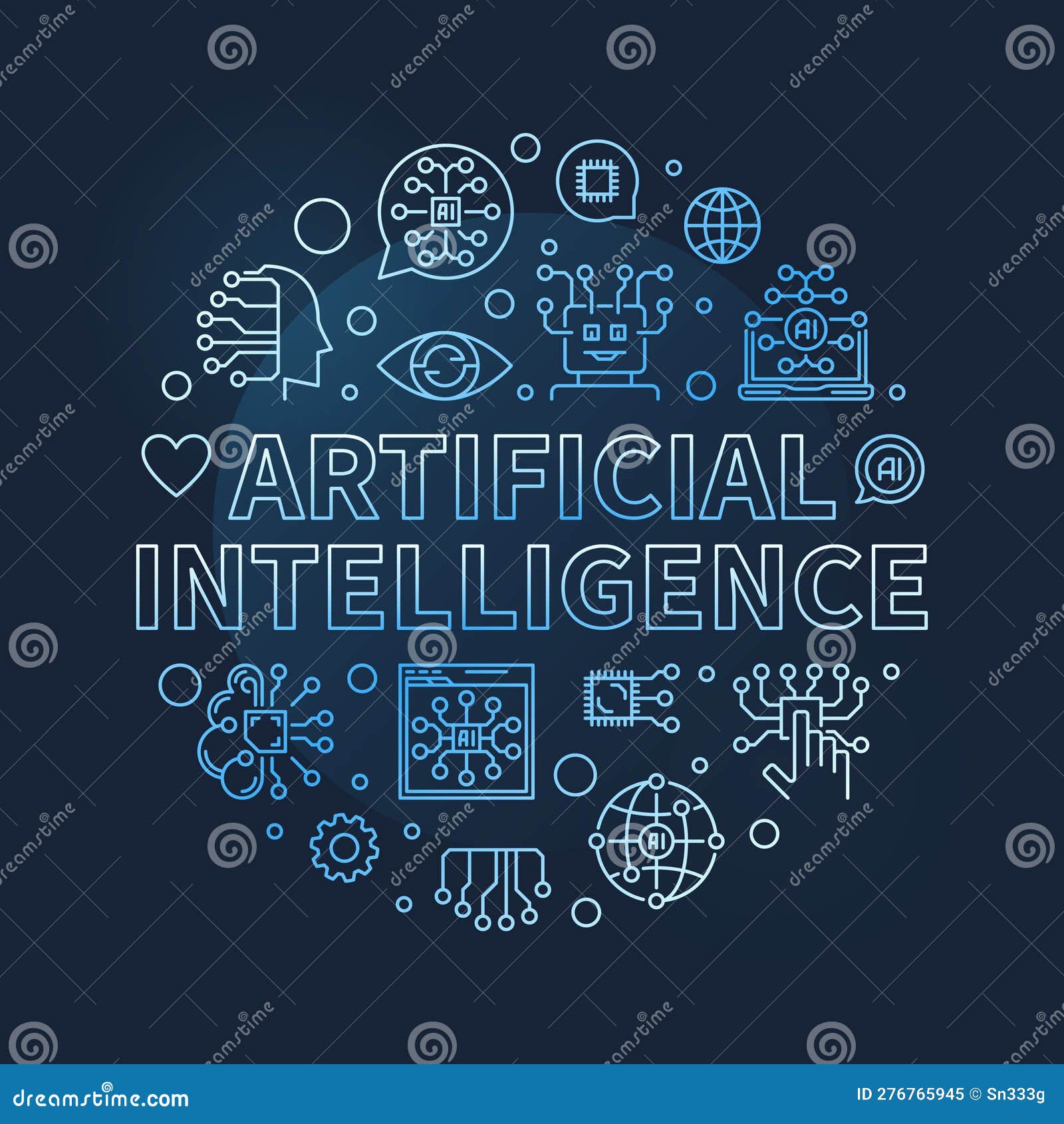 Artificial Intelligence Line Round Blue Banner. AI Technology Vector ...