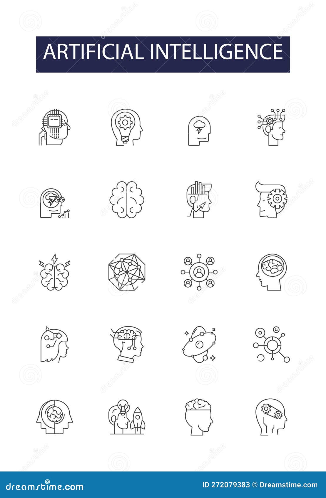 Artificial Intelligence Line Vector Icons and Signs. Robotics, Machine Learning, Automation ...