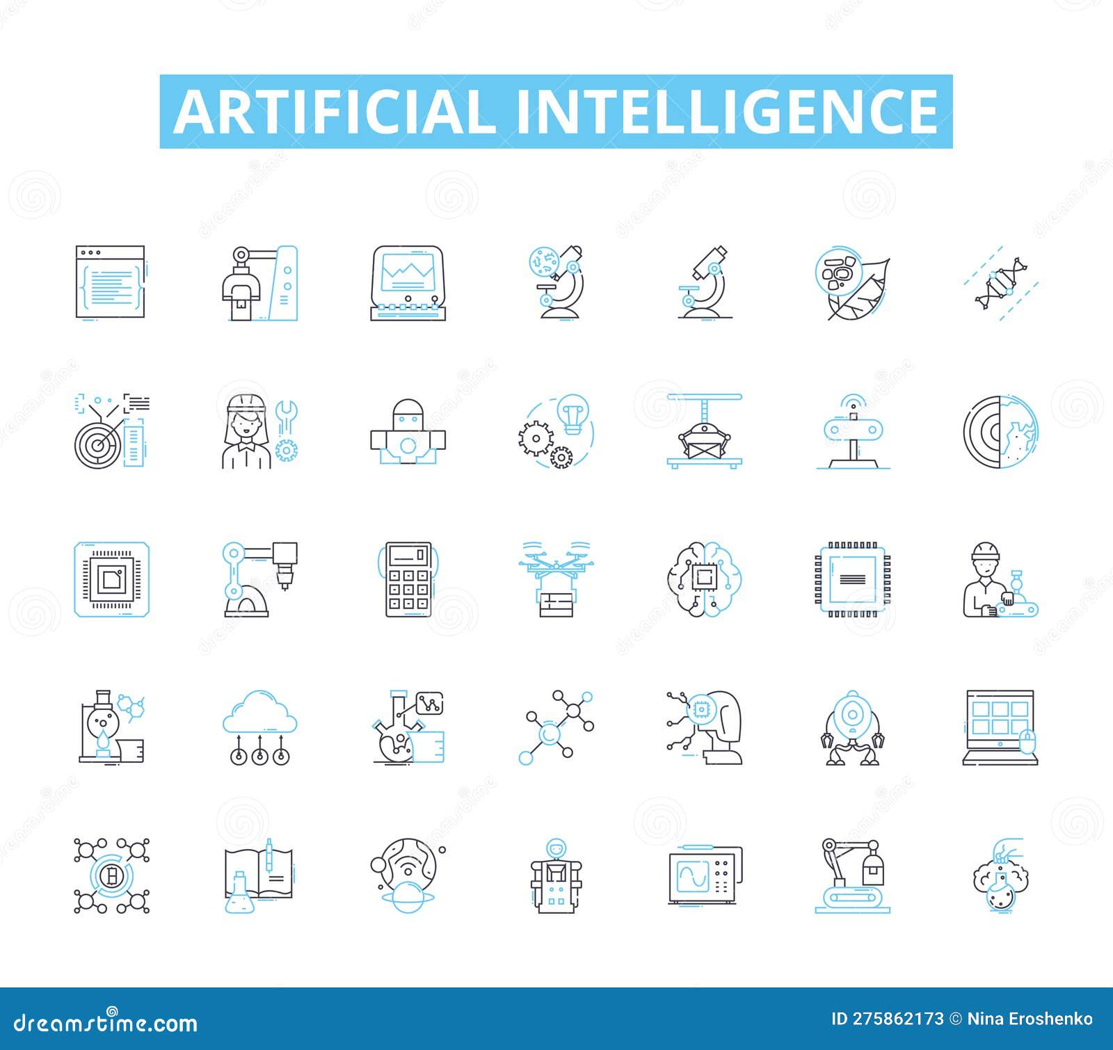 Artificial Intelligence Linear Icons Set. Algorithms, Automation, Big ...