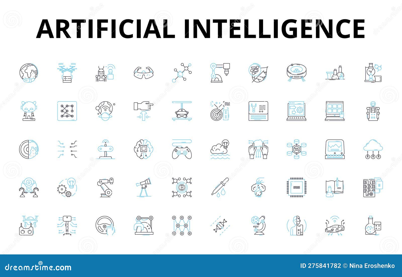 Artificial Intelligence Linear Icons Set Algorithms Automation Big Data Chatbots Cognitive