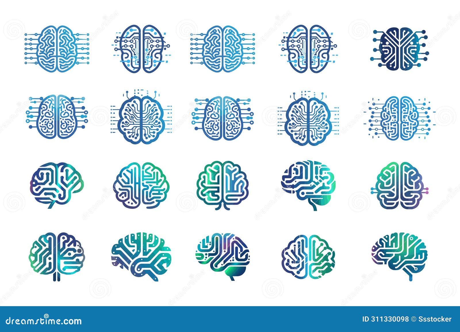 Artificial Intelligence Logo Gradient Vector Set. Digital Mind ...