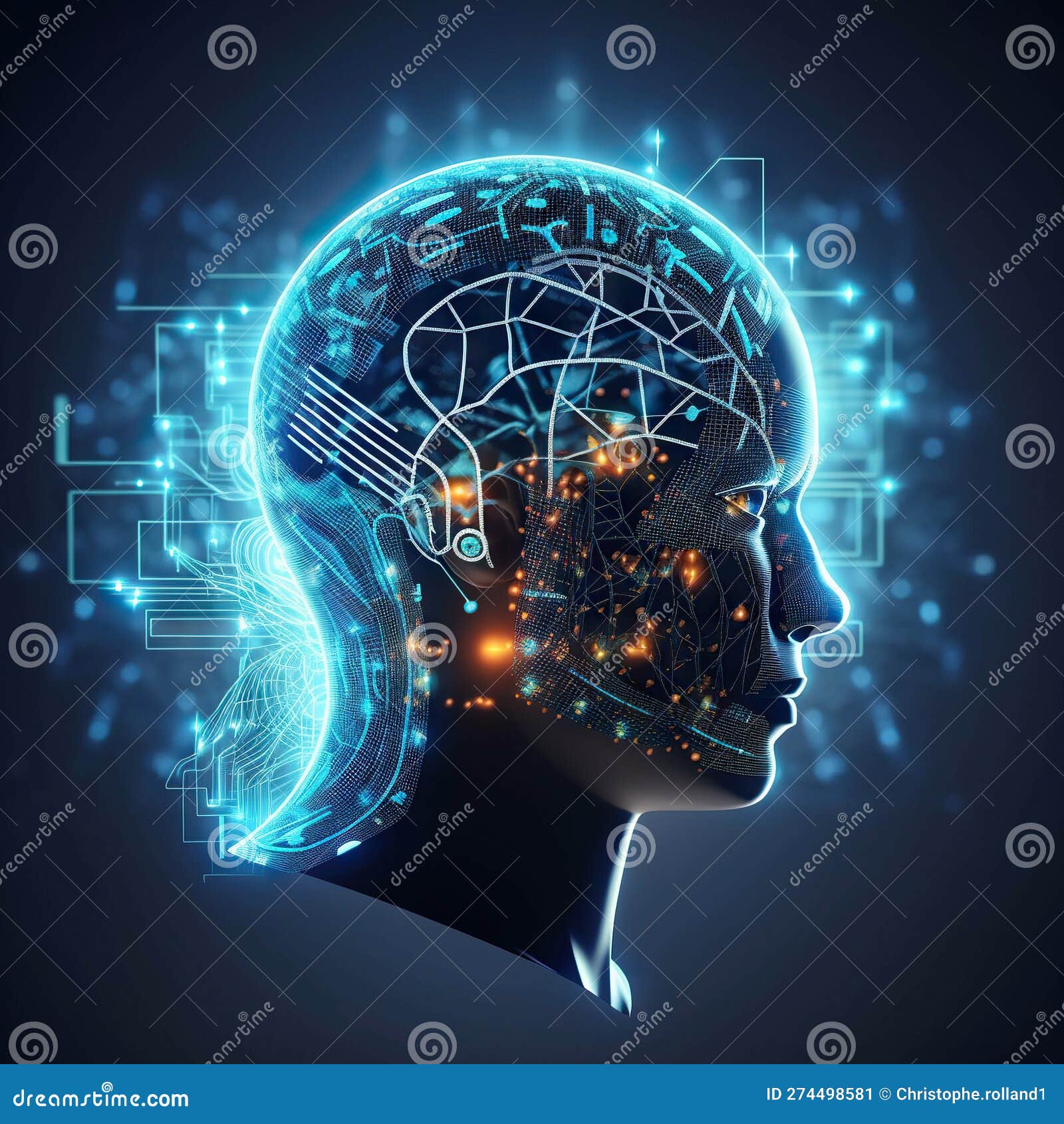 Artificial Intelligence Logo- Human Head on Deep Blue Background ...
