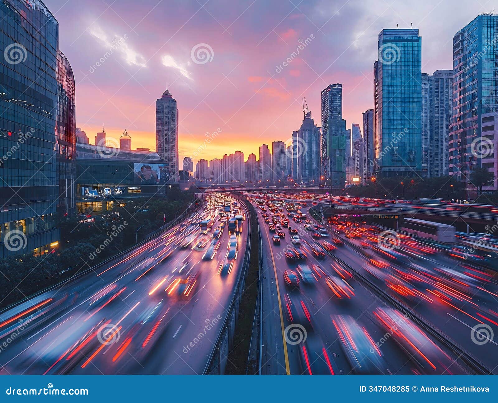 Artificial Intelligence. Long Exposure. Highway in the City at Sunset ...