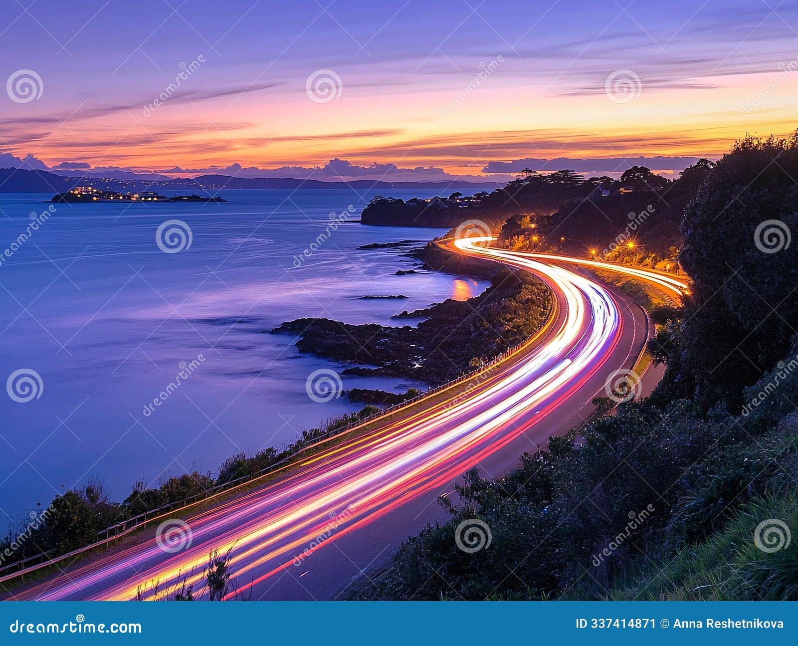 Artificial Intelligence. Long Exposure. Highway among the Mountains at ...