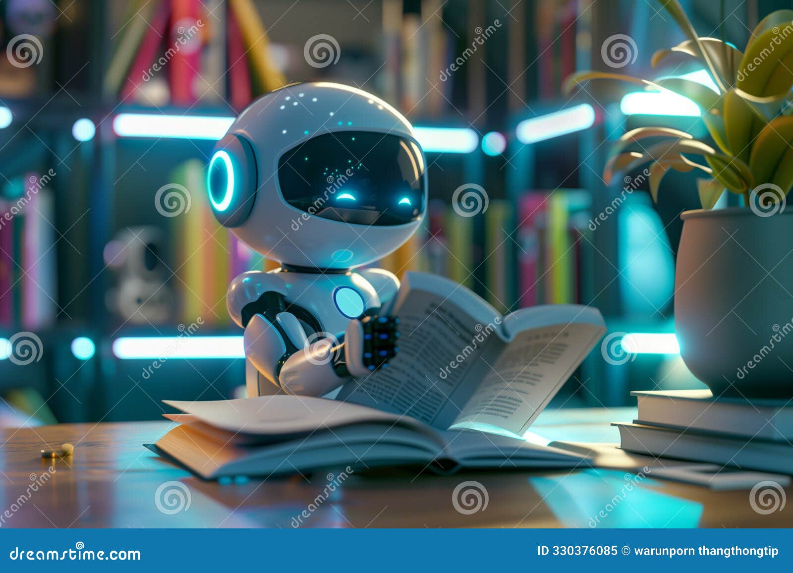 Artificial Intelligence Machine Futuristic Humanoid Robot Reading Book ...