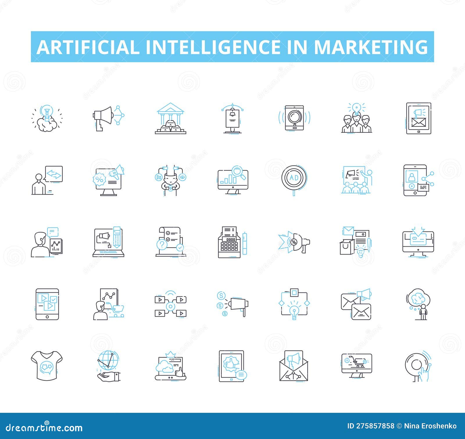 Artificial Intelligence in Marketing Linear Icons Set. Automation ...