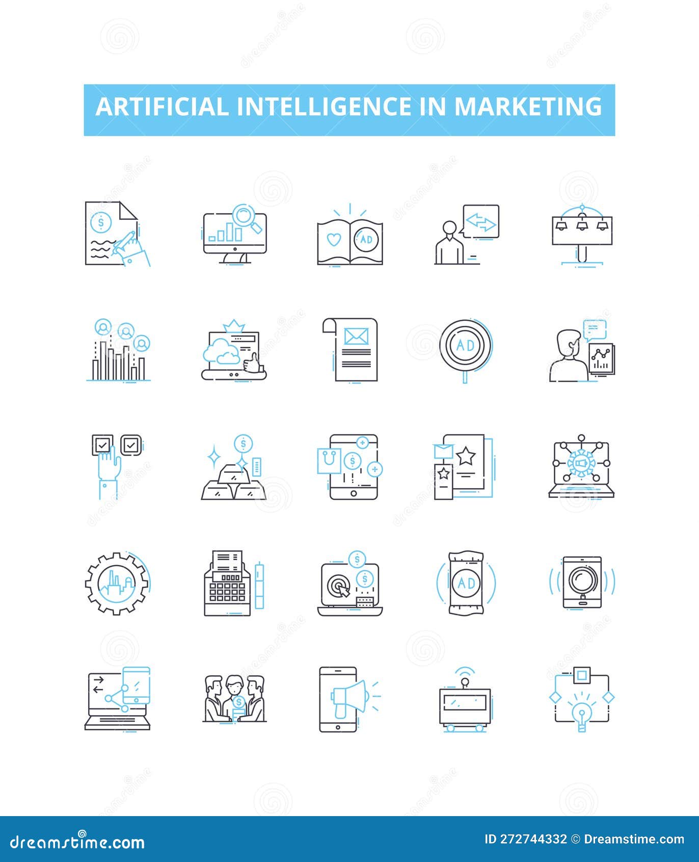 Artificial Intelligence in Marketing Vector Line Icons Set. AI ...