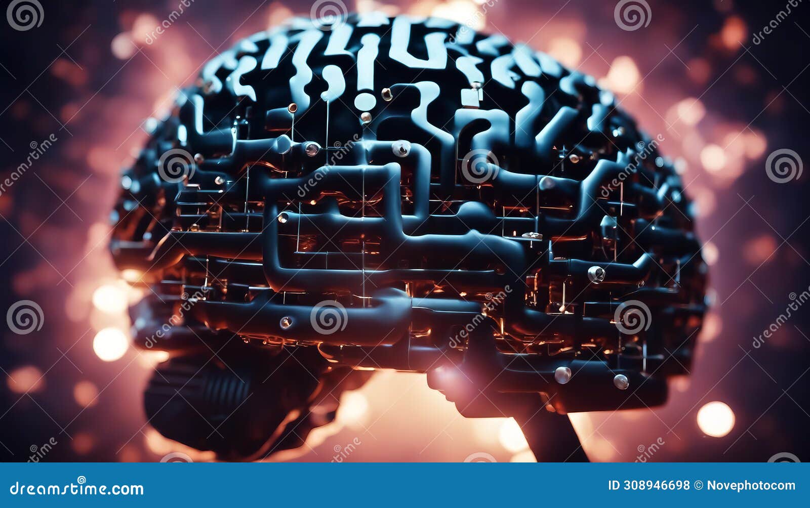 Artificial Intelligence. Metal Artificial Brain. Ski-fi Concept Stock ...