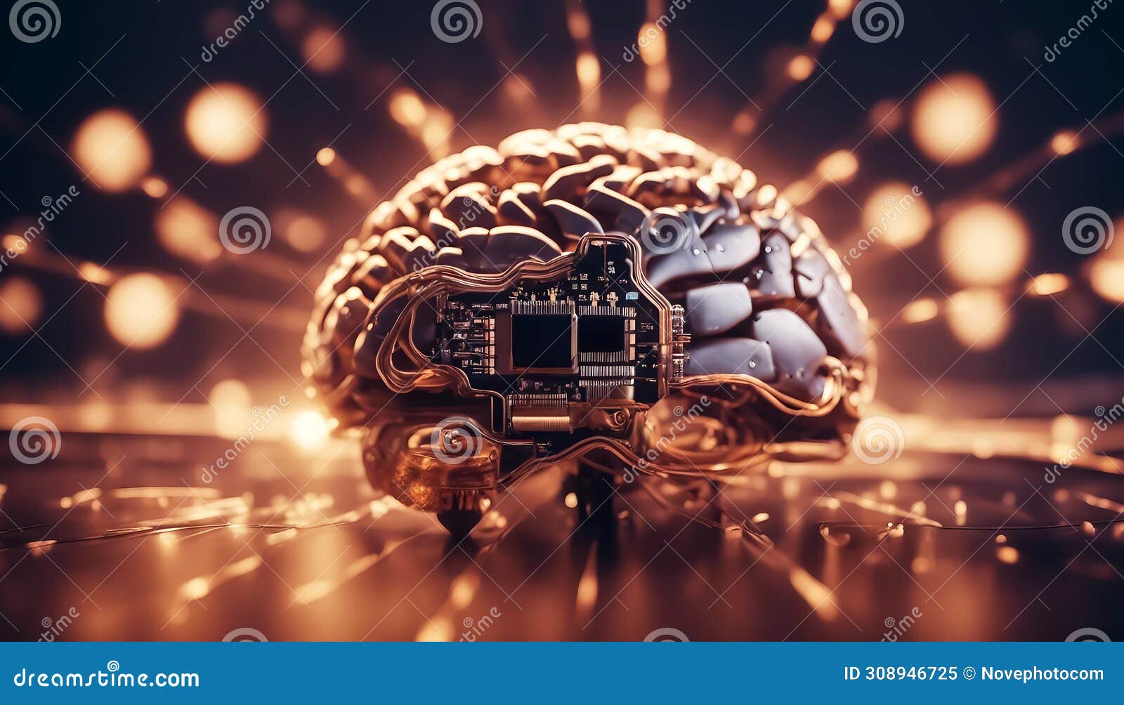 Artificial Intelligence. Metal Artificial Brain. Ski-fi Concept ...