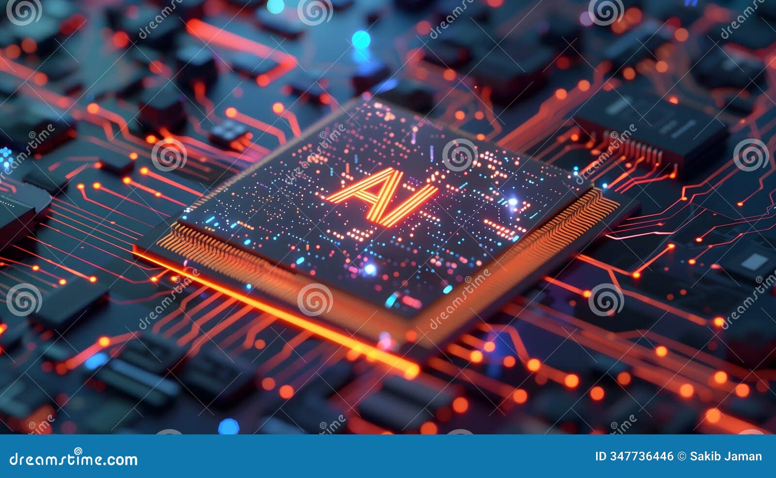Artificial Intelligence Micro Chip Background. Stock Photo - Image of ...
