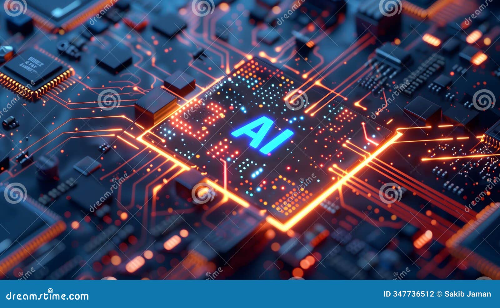 Artificial Intelligence Micro Chip Background. Stock Photo - Image of ...