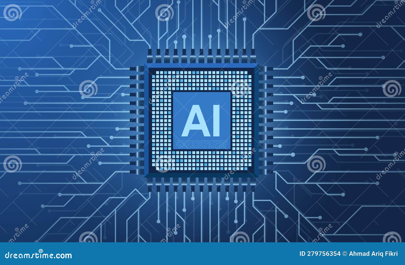 Artificial Intelligence Micro Chip Illustration. Quantum Computing. Digital Technology ...