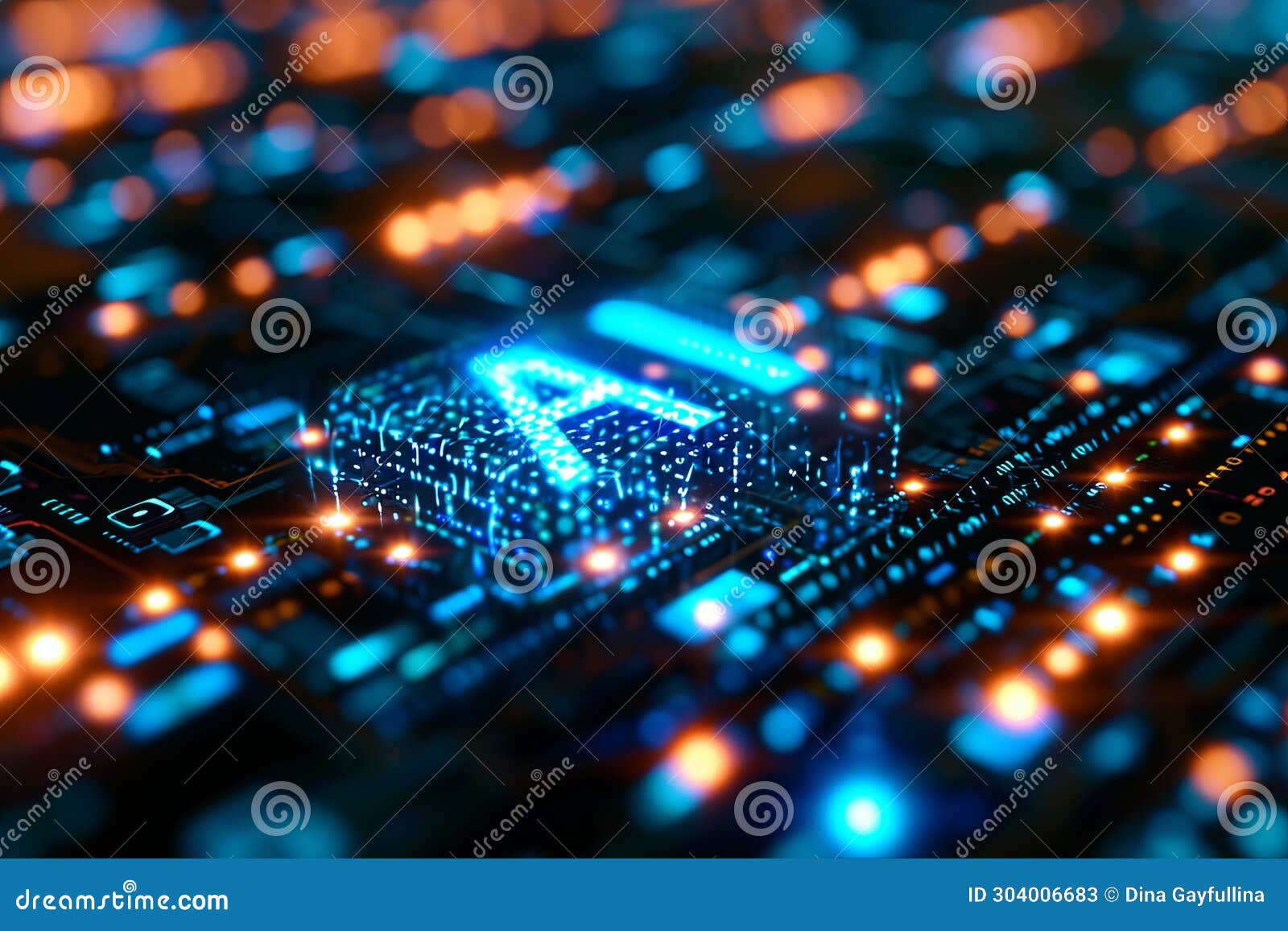 Artificial Intelligence Micro Chip with Text on Chip Stock Illustration ...