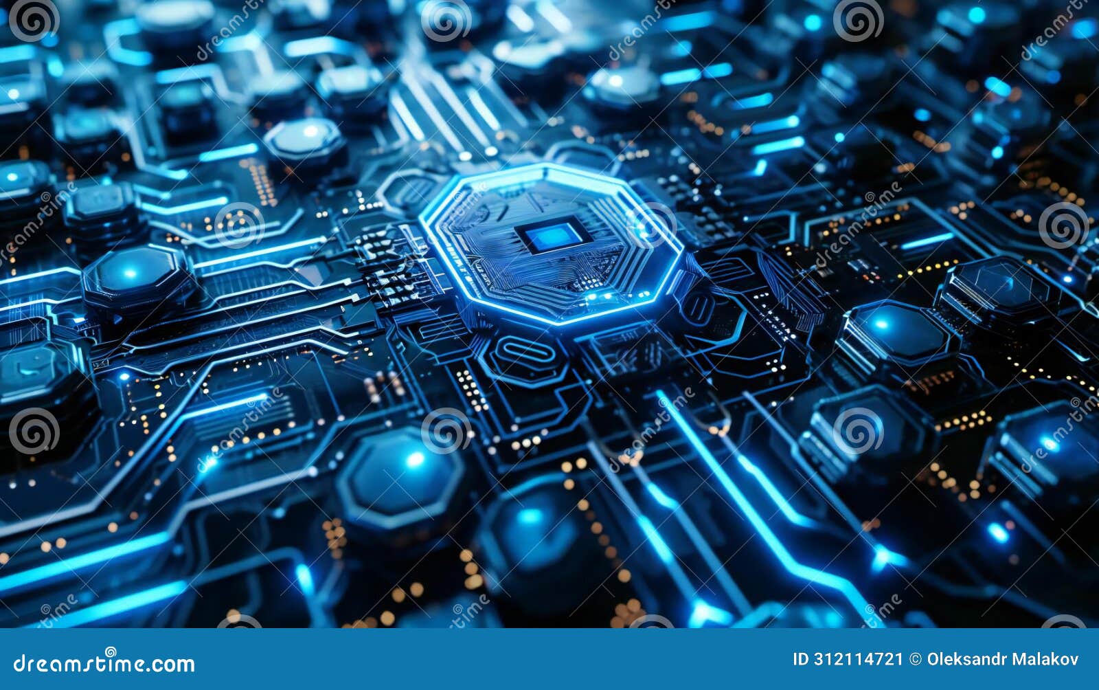 Artificial Intelligence Microchip in the Form of a 3D Display with Blue ...
