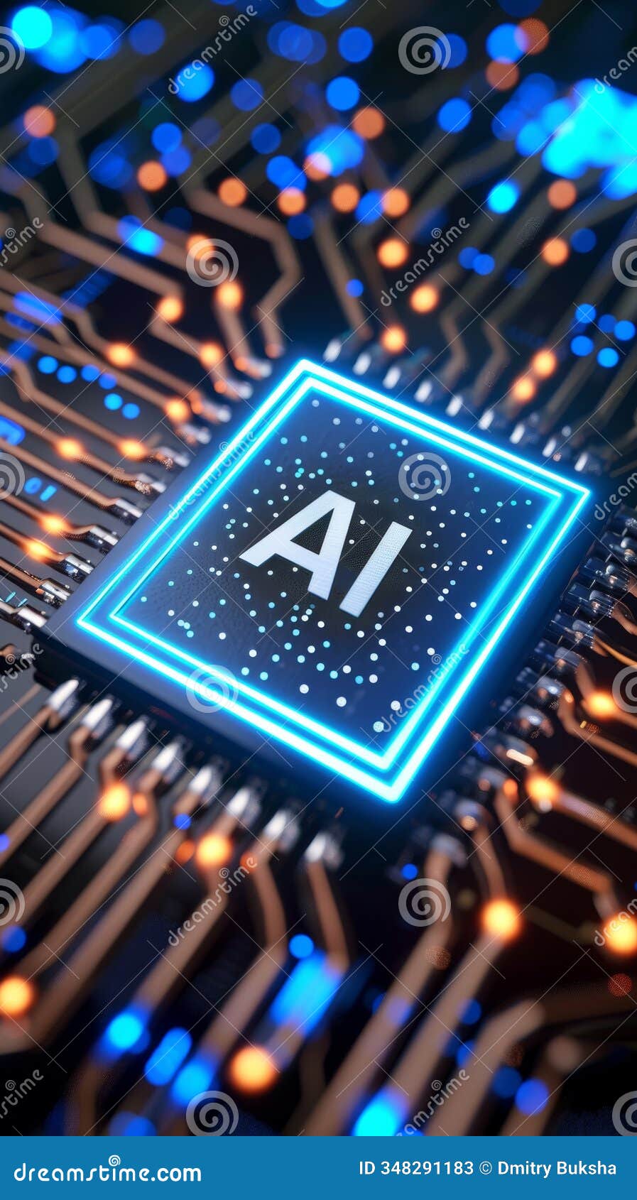 Artificial Intelligence Microchip Illuminated on a Circuit Board with ...