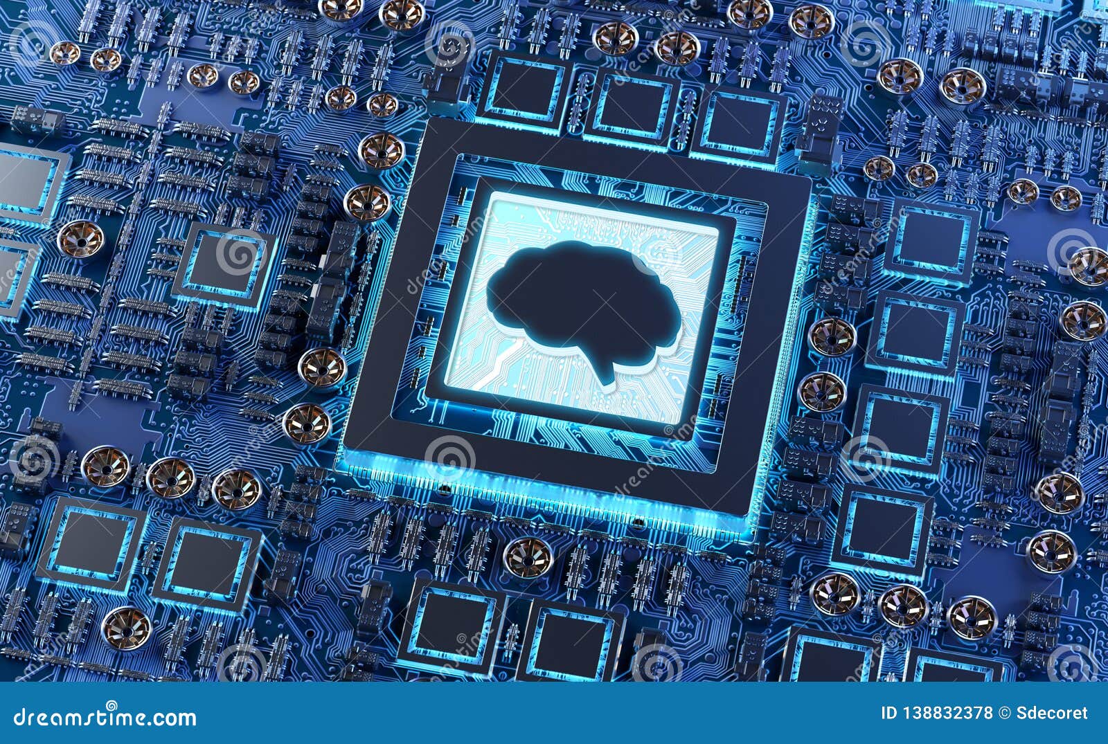 Artificial Intelligence in a Modern GPU Card 3D Rendering Stock ...