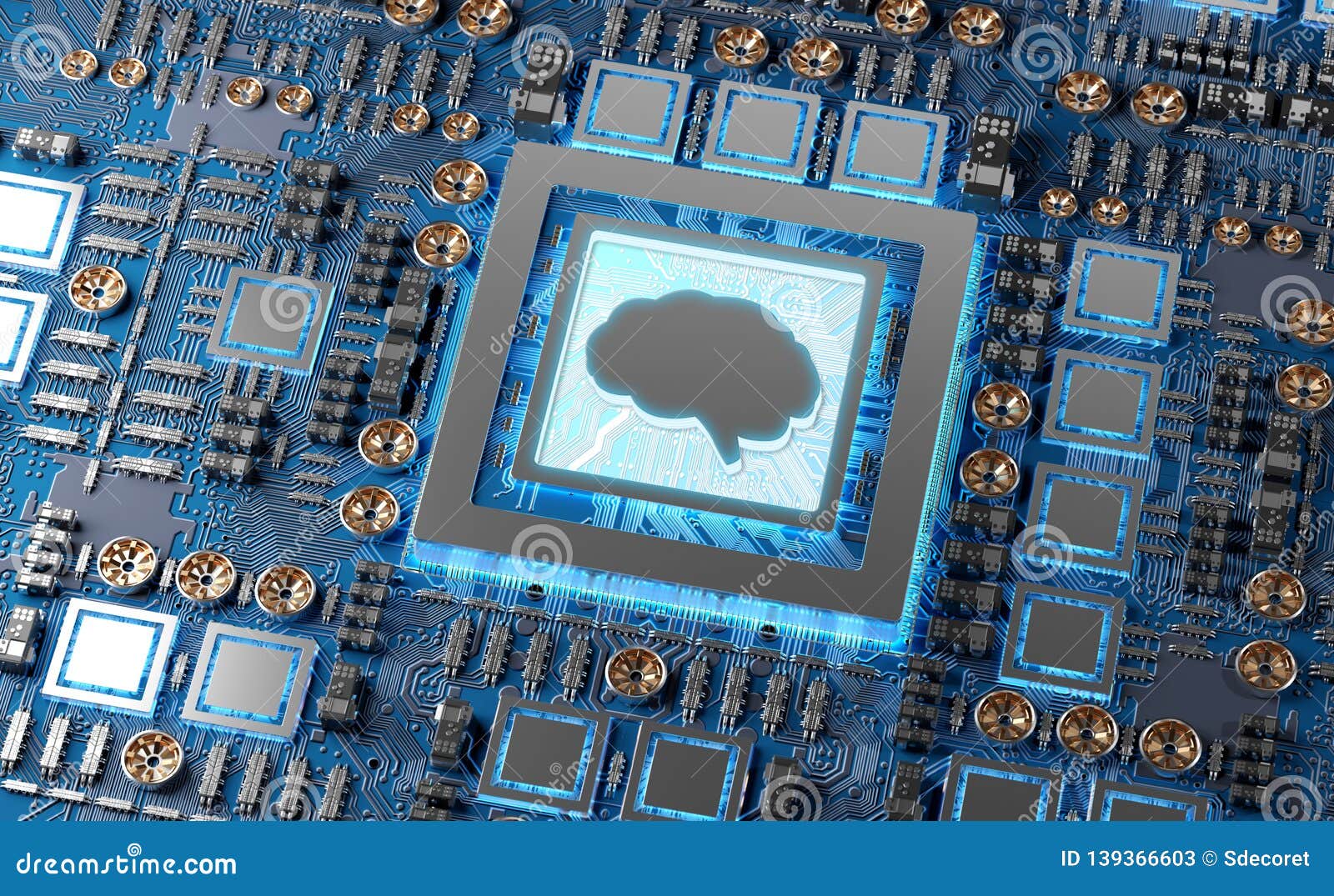 Artificial Intelligence in a Modern GPU Card 3D Rendering Stock ...