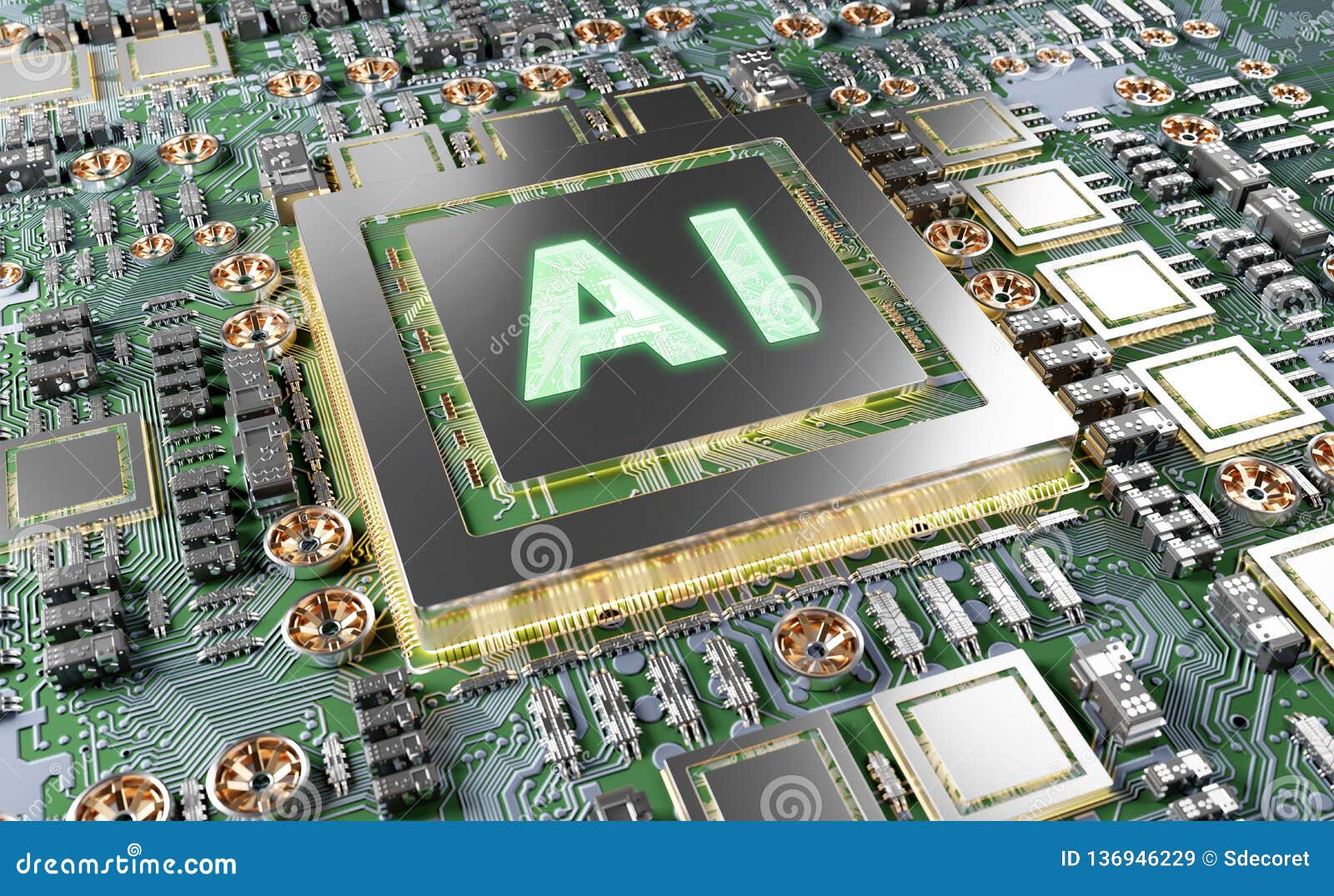 Artificial Intelligence in a Modern GPU Card 3D Rendering Stock ...