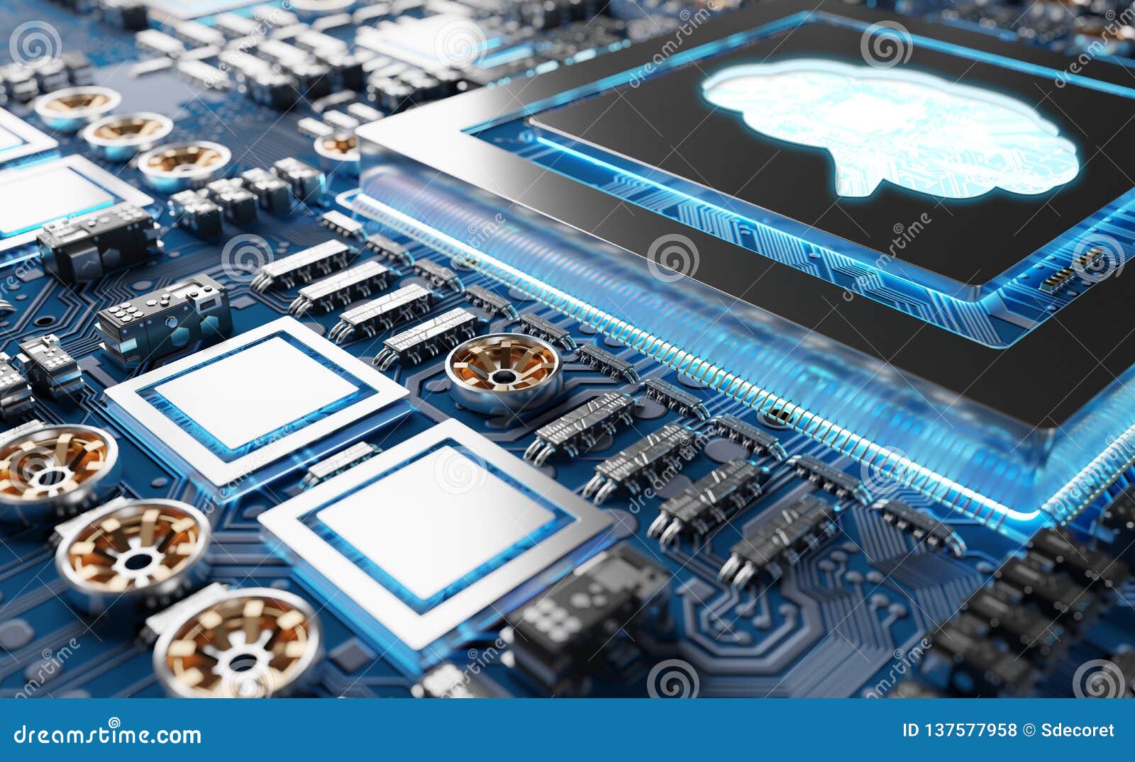 Artificial Intelligence in a Modern GPU Card 3D Rendering Stock ...