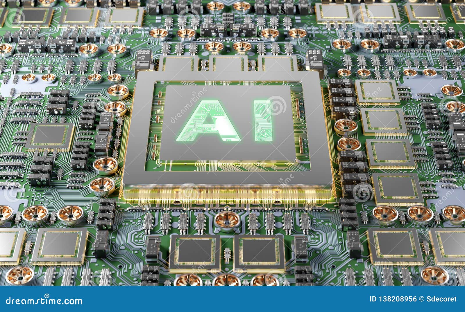 Artificial Intelligence in a Modern GPU Card 3D Rendering Stock ...