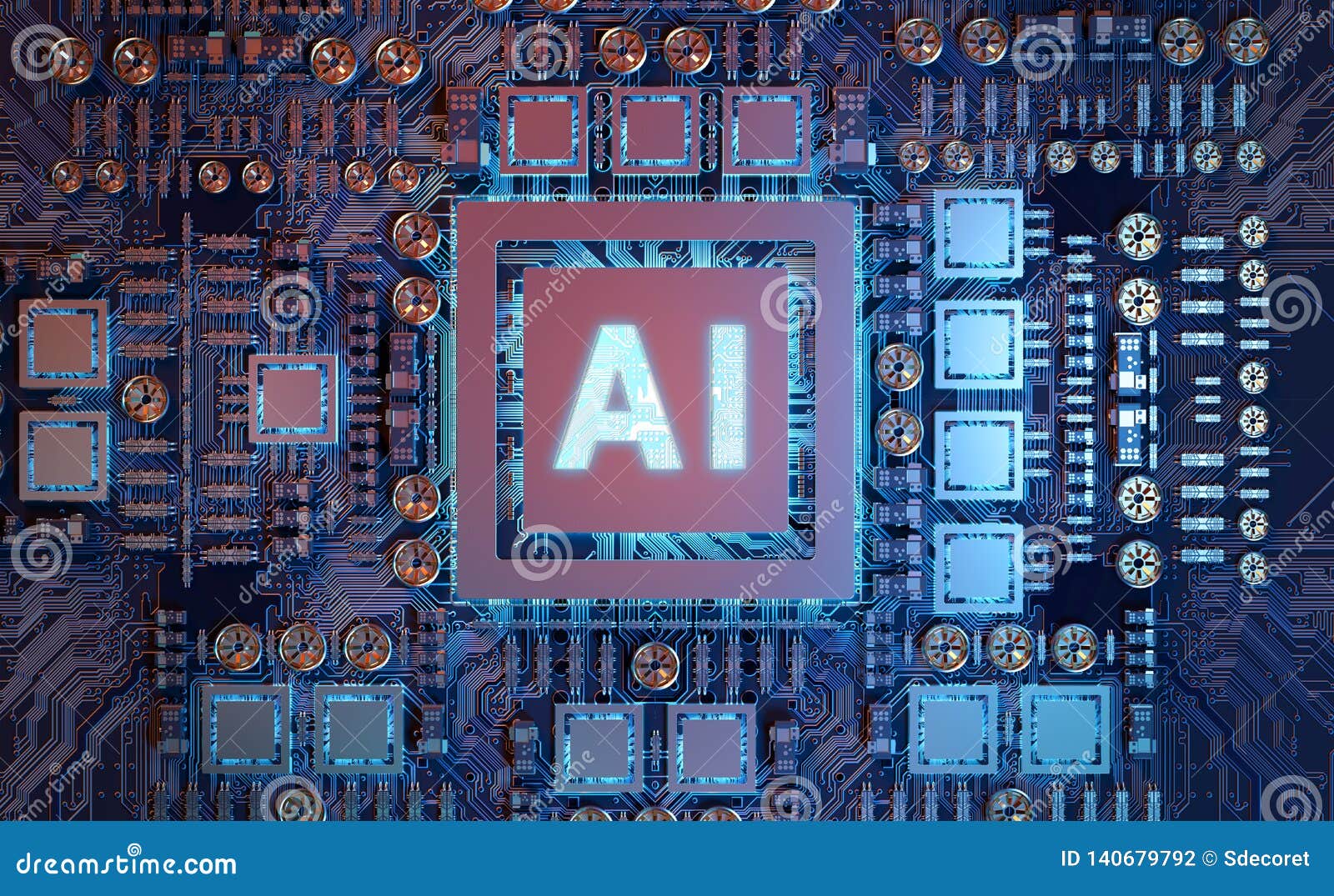 Artificial Intelligence in a Modern GPU Card 3D Rendering Stock ...